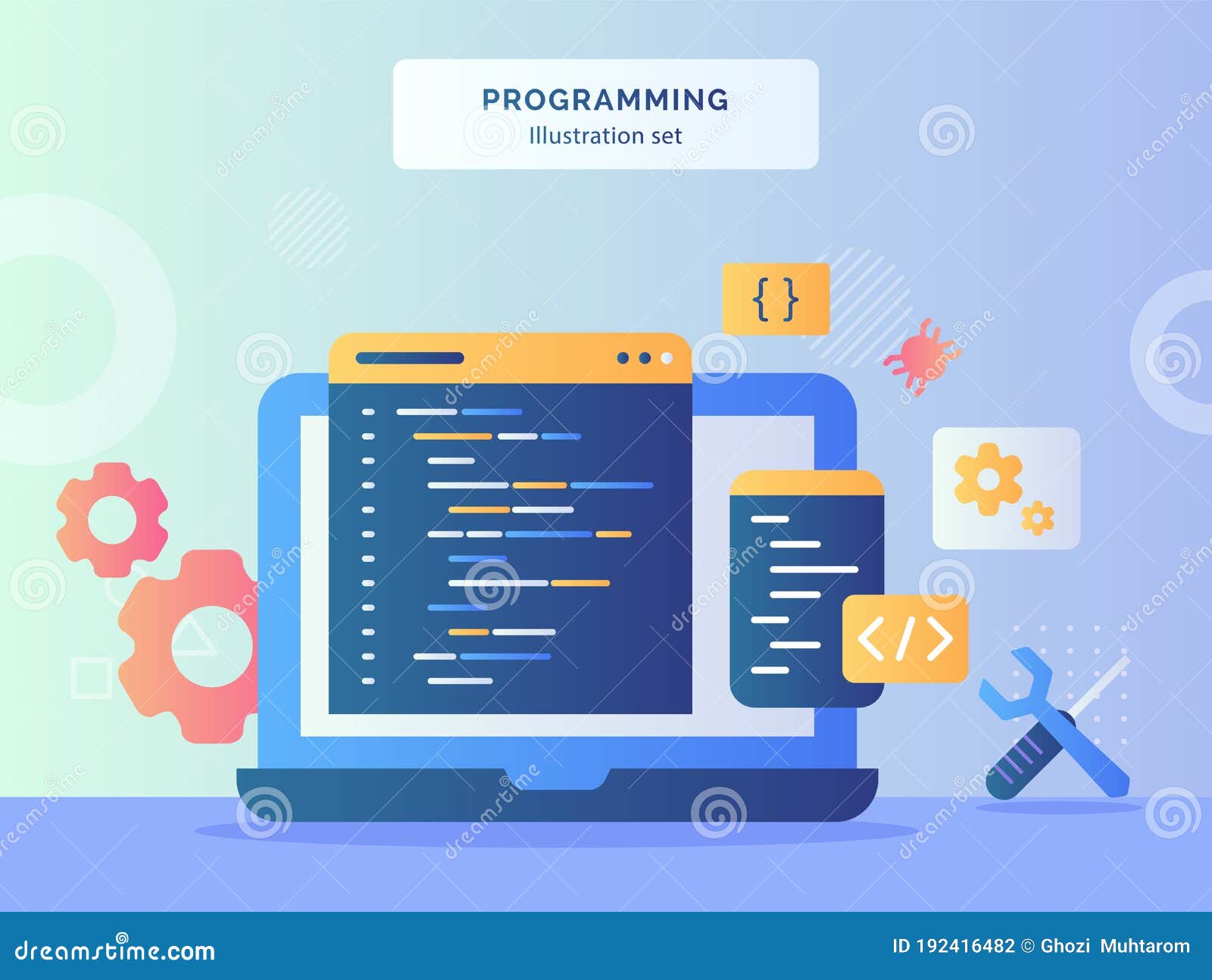 Programmering Illustration Set Coding Language Program on Display ...