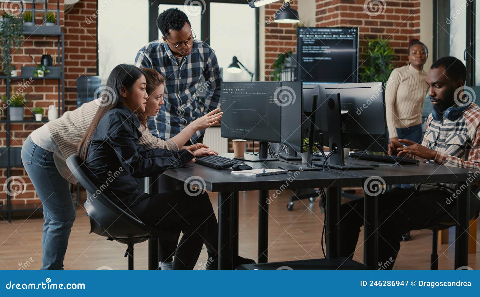 Programmers Collaborating On Group Project Compiling Algorithm For New Cloud Computing User