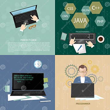 Programmers Concept Software Engineer Coding in the Computer Stock ...