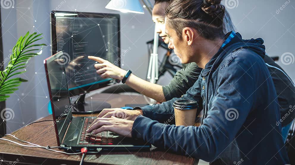 Programmers are Developing Software by Working with Software Code Together. Team Work Stock ...