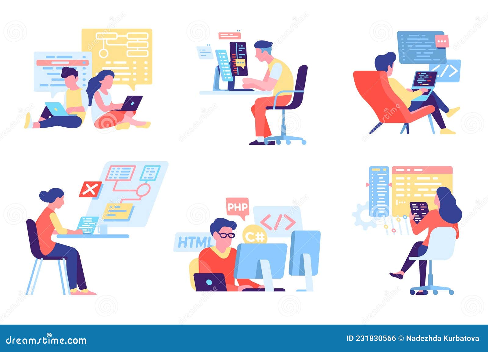 Programmers People. Developers at Workplace. HTML and PHP Coding. it Technologies Activity. Apps ...