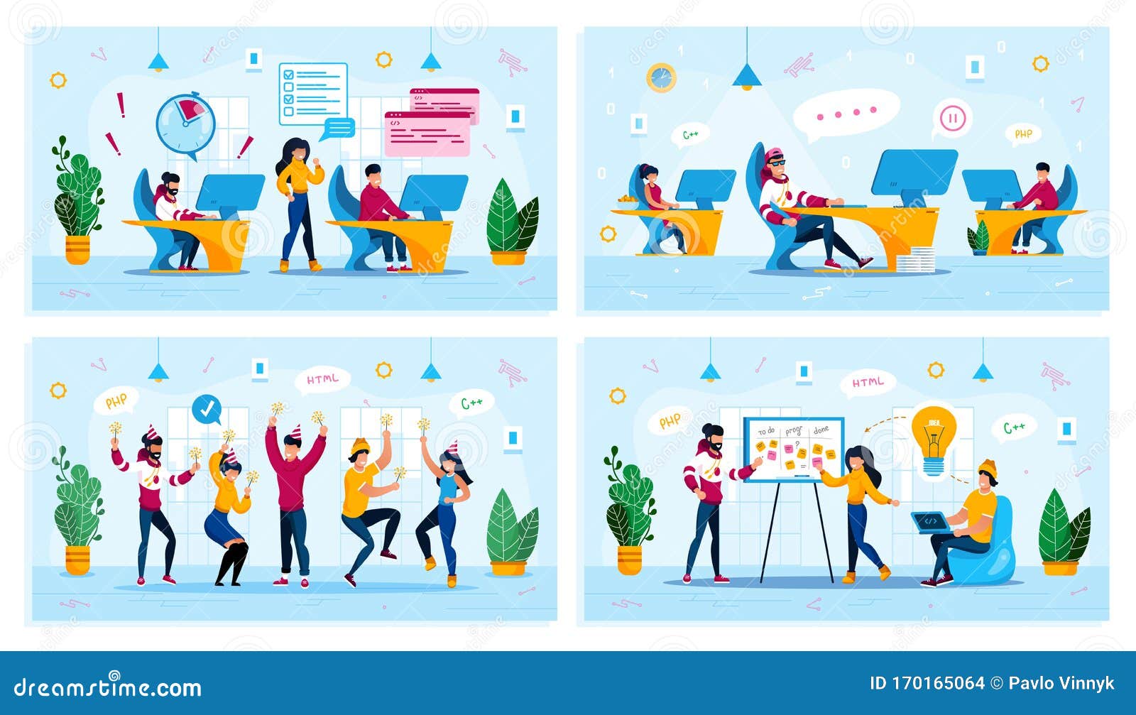 Programmers Team Work Flat Vector Concepts Set Stock Vector ...