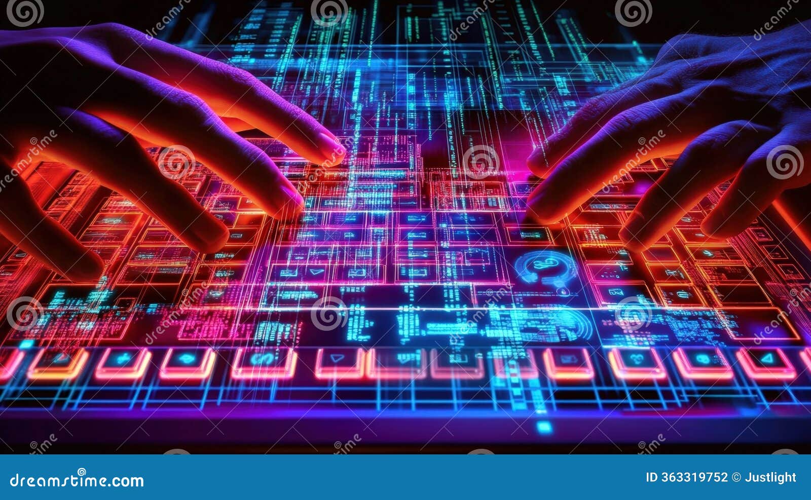 Programmers Typing Futuristic Keyboard Programming Software Code Cyber Security Stock Photo ...