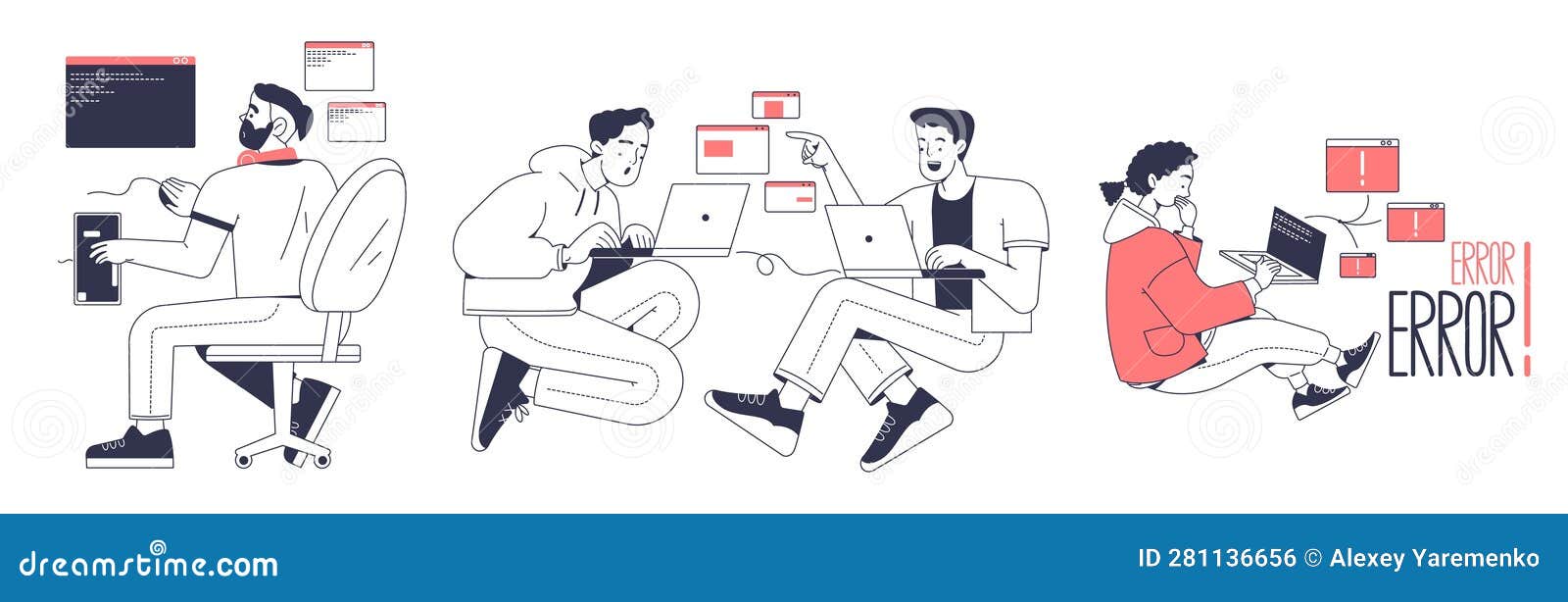 Programmers Work on Computers Stock Illustration - Illustration of freelancer, code: 281136656