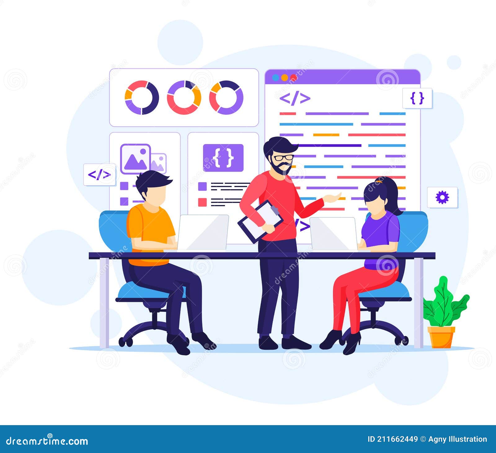 Programmers At Work Concept With Characters. Modern Vector Illustration In Flat Style For ...