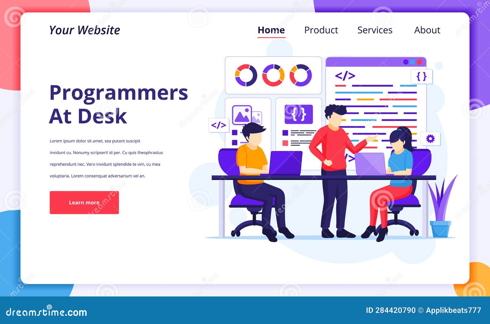 Programmers At Work Concept People Work On Laptop Programming And Coding Modern Flat Web Page