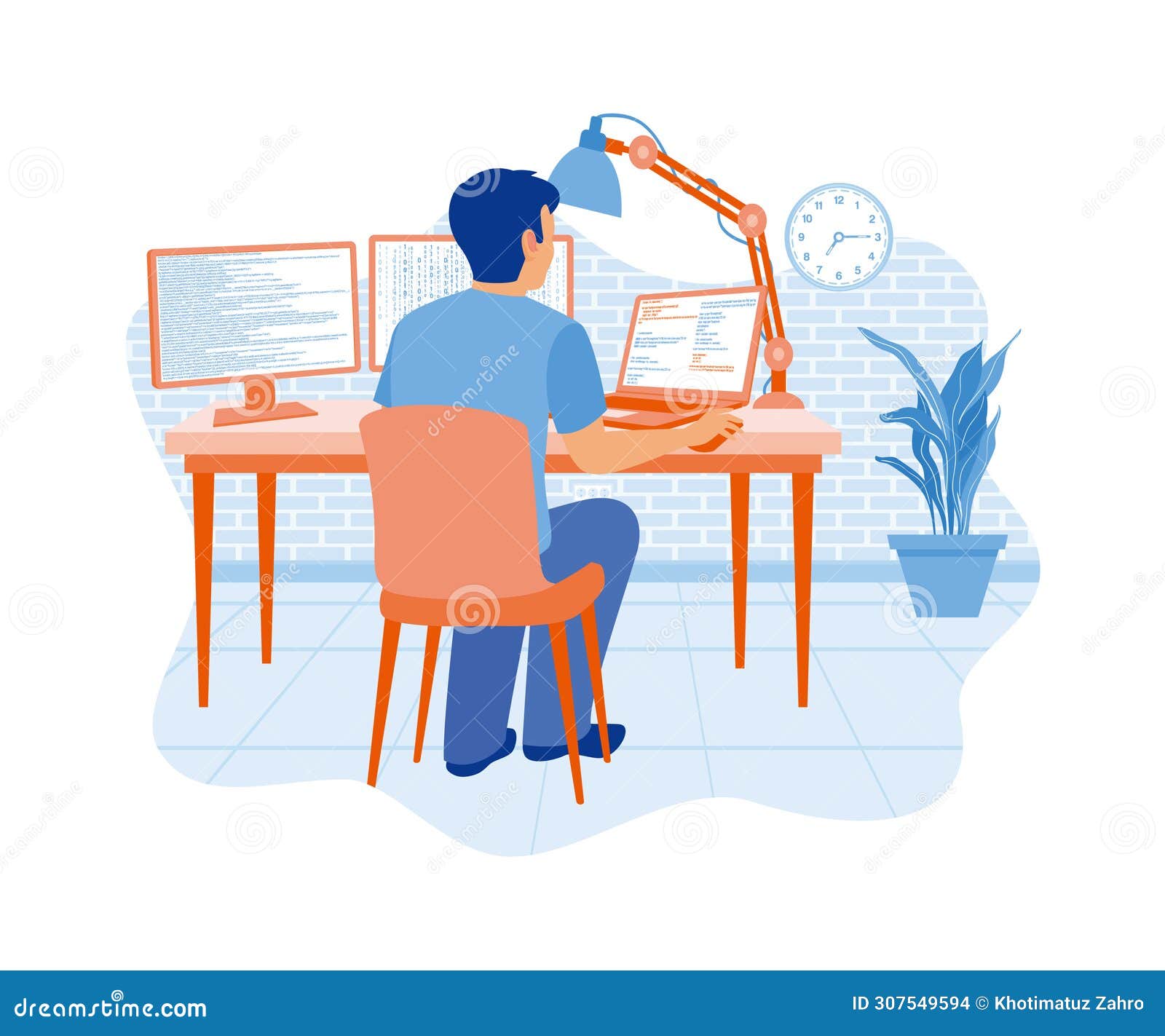 Programmers Work on Dual-screen Computers and Laptops. Develop ...