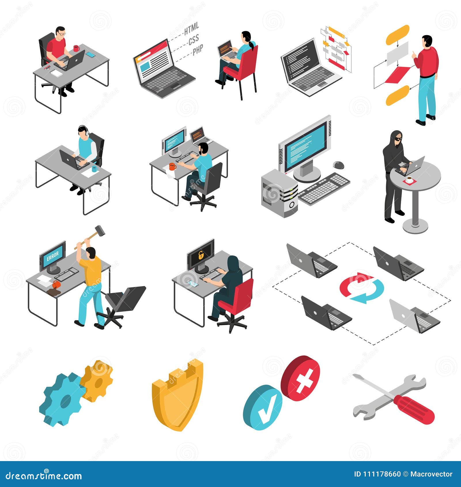 Hackers, Set Of Vector Illustrations, Icons, Emblems | CartoonDealer ...