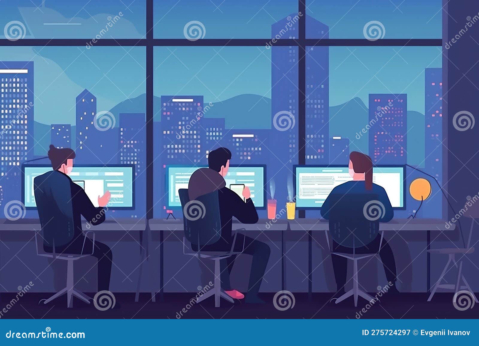 Programmers Work in an Office in a Big City. Office Workers, Designers ...