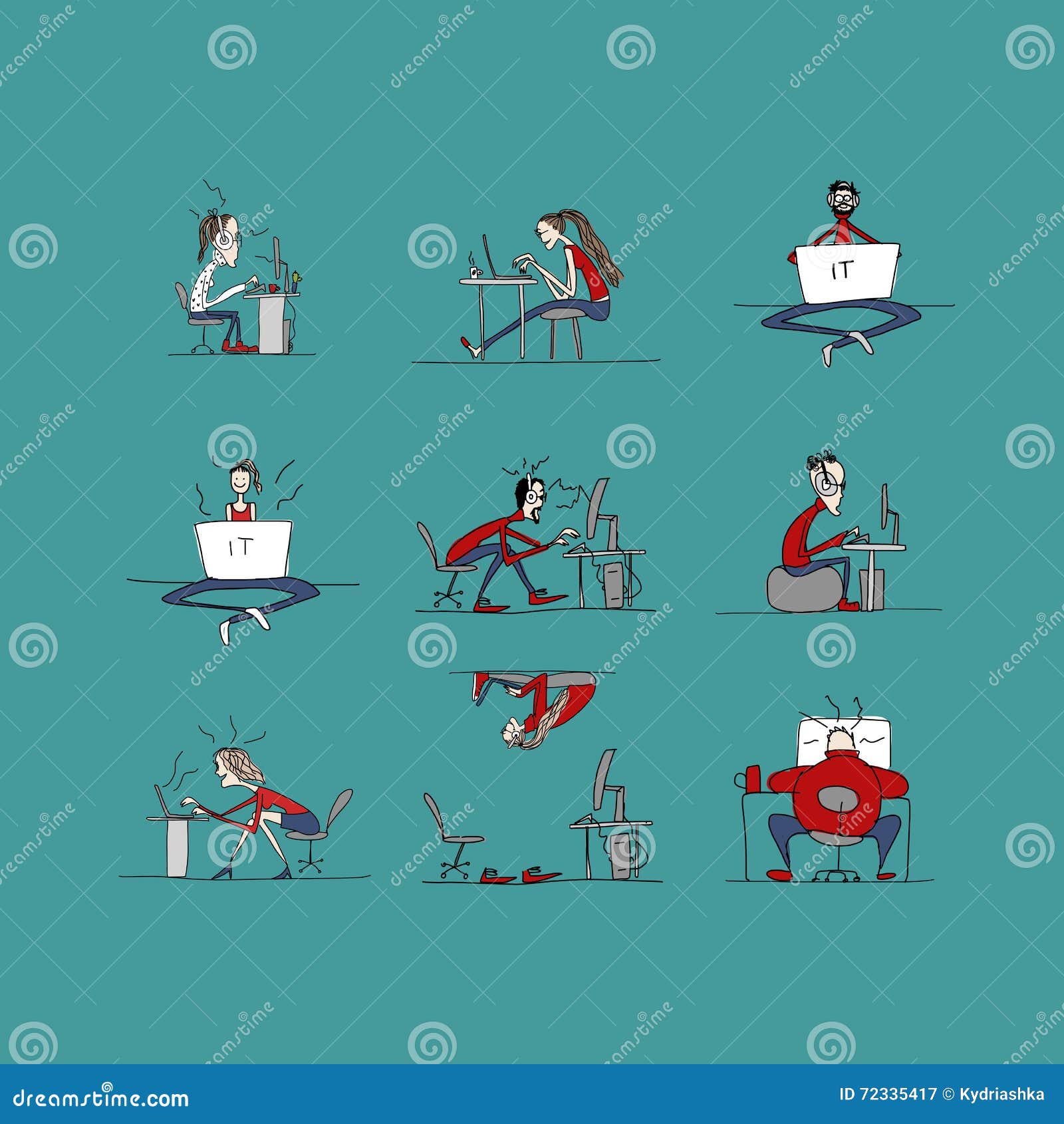 Programmers at Work, Office Life, Sketch for Your Design Stock Vector ...