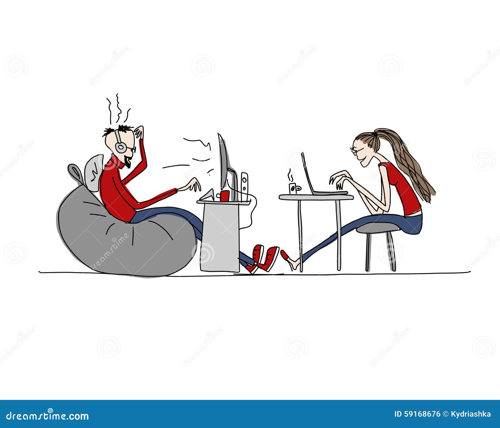 Programmers at Work, Sketch for Your Design Stock Vector - Illustration ...