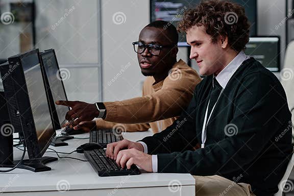 Programmers Working with Computer Program in Team Stock Image - Image of table, cooperation ...