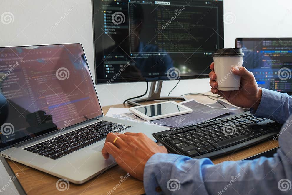 Programmers Working in Programming Programmer, Developer and Coding Technology Website Design ...