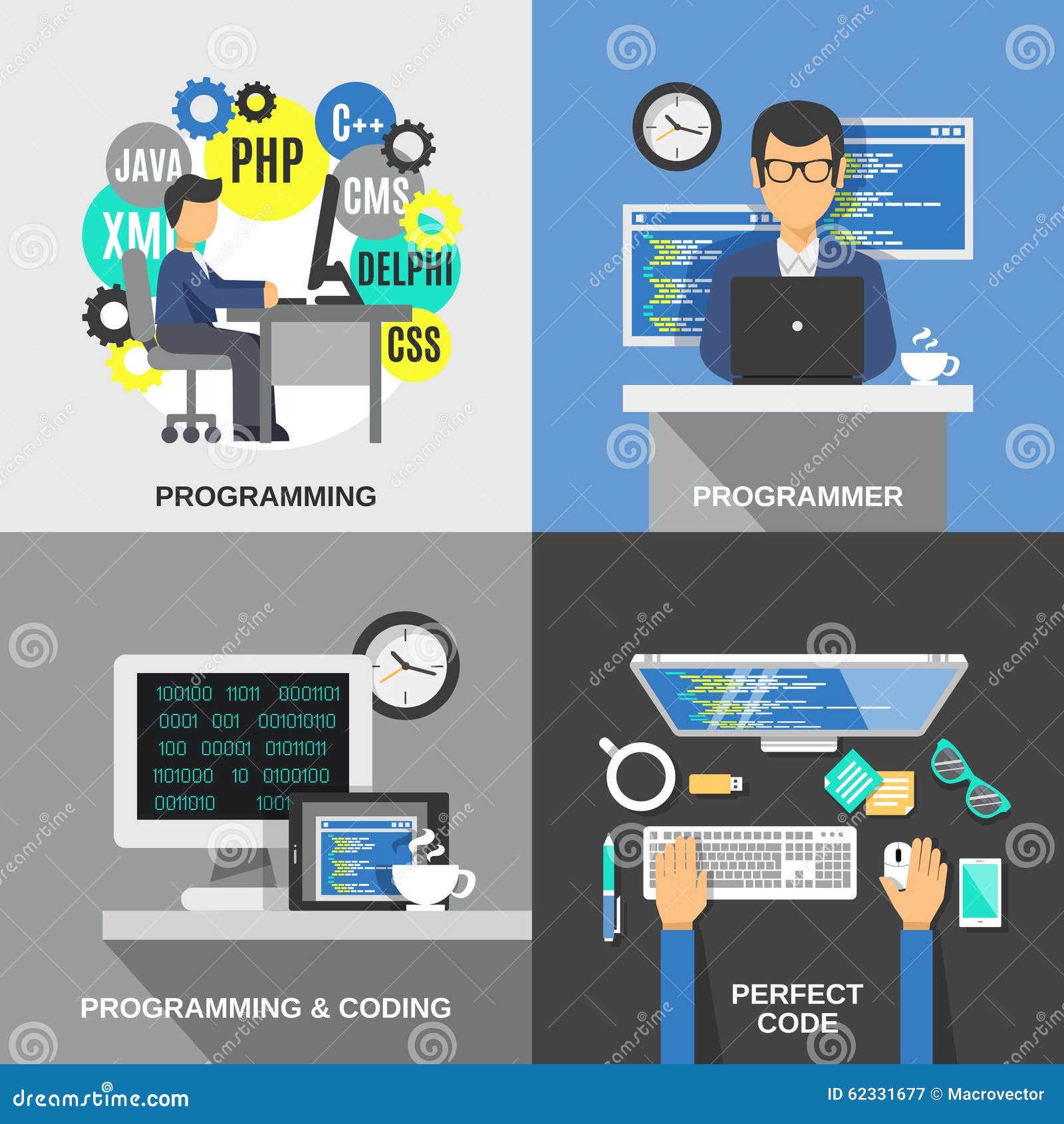 Programmeur Flat Set illustration de vecteur. Illustration du ...