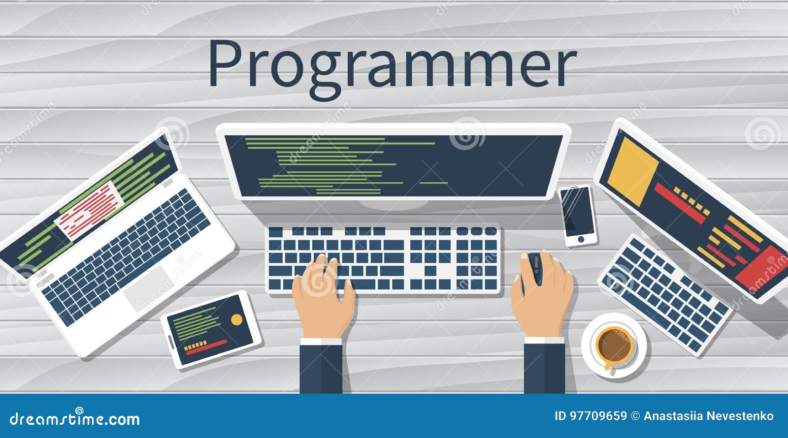 Programmierer am Computer Vektor Vektor Abbildung - Illustration von ...