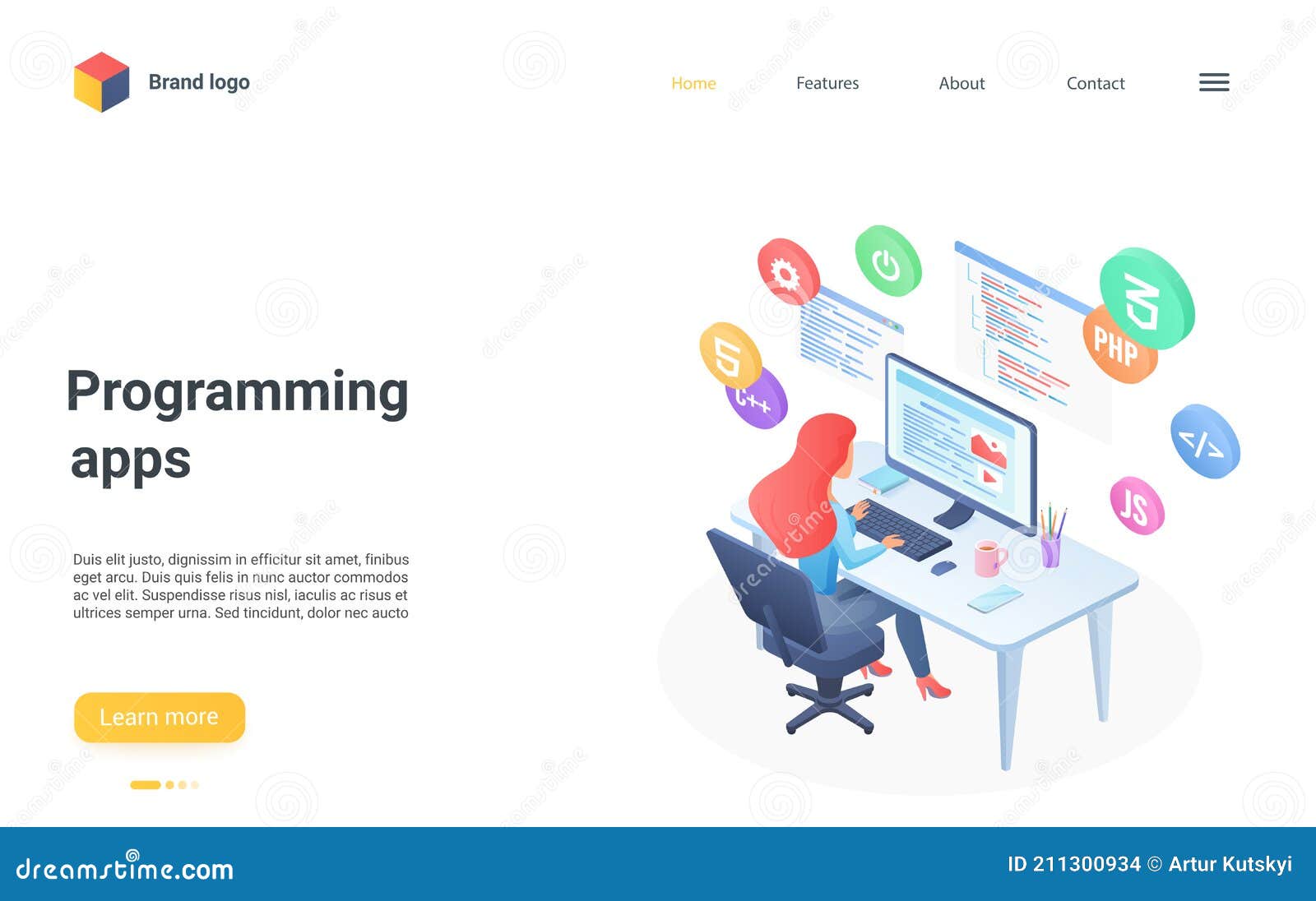 Programming App Technology Isometric Landing Page, Mobile Application ...
