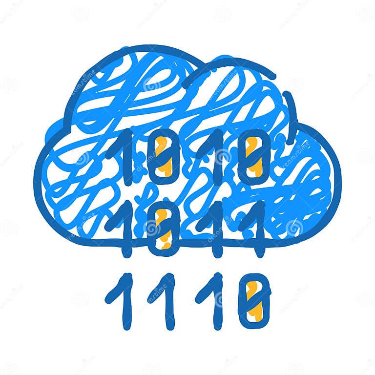 Programming Binary Code Cloud Storage Icon Doodle Illustration Stock ...