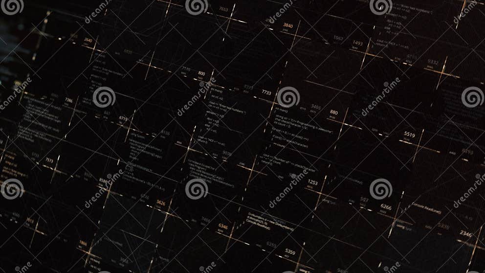 Programming Blocks of Code with Glitch Effect on Black Background, Seamless Loop. Animation ...