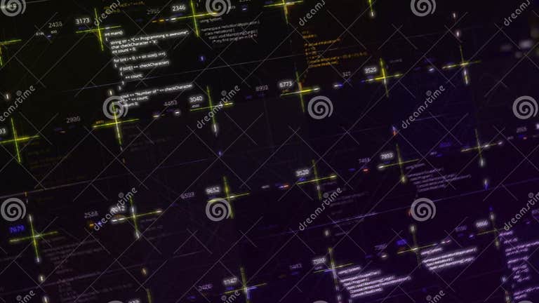 Programming Blocks of Code with Glitch Effect on Purple Background, Seamless Loop. Animation ...