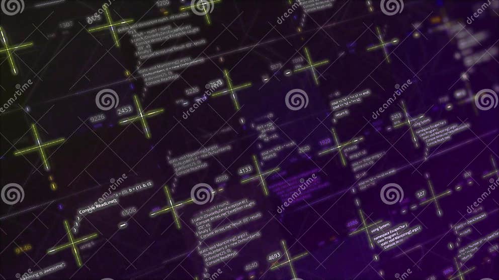 Programming Blocks of Code with Glitch Effect on Purple Background, Seamless Loop. Animation ...