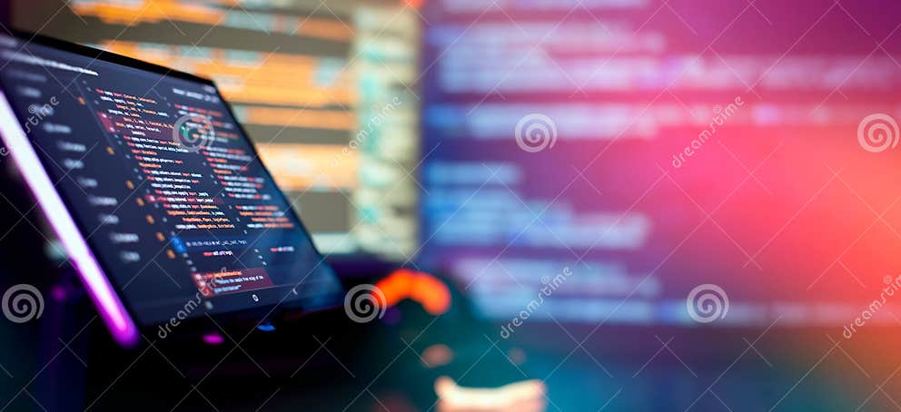 Programming Code Abstract Screen Of Software Developer Coding Script Text On Screen Stock