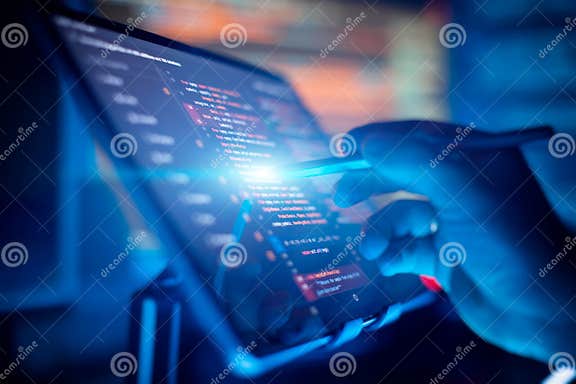 Programming Code Abstract Screen Of Software Developer Coding Script Text On Screen Stock