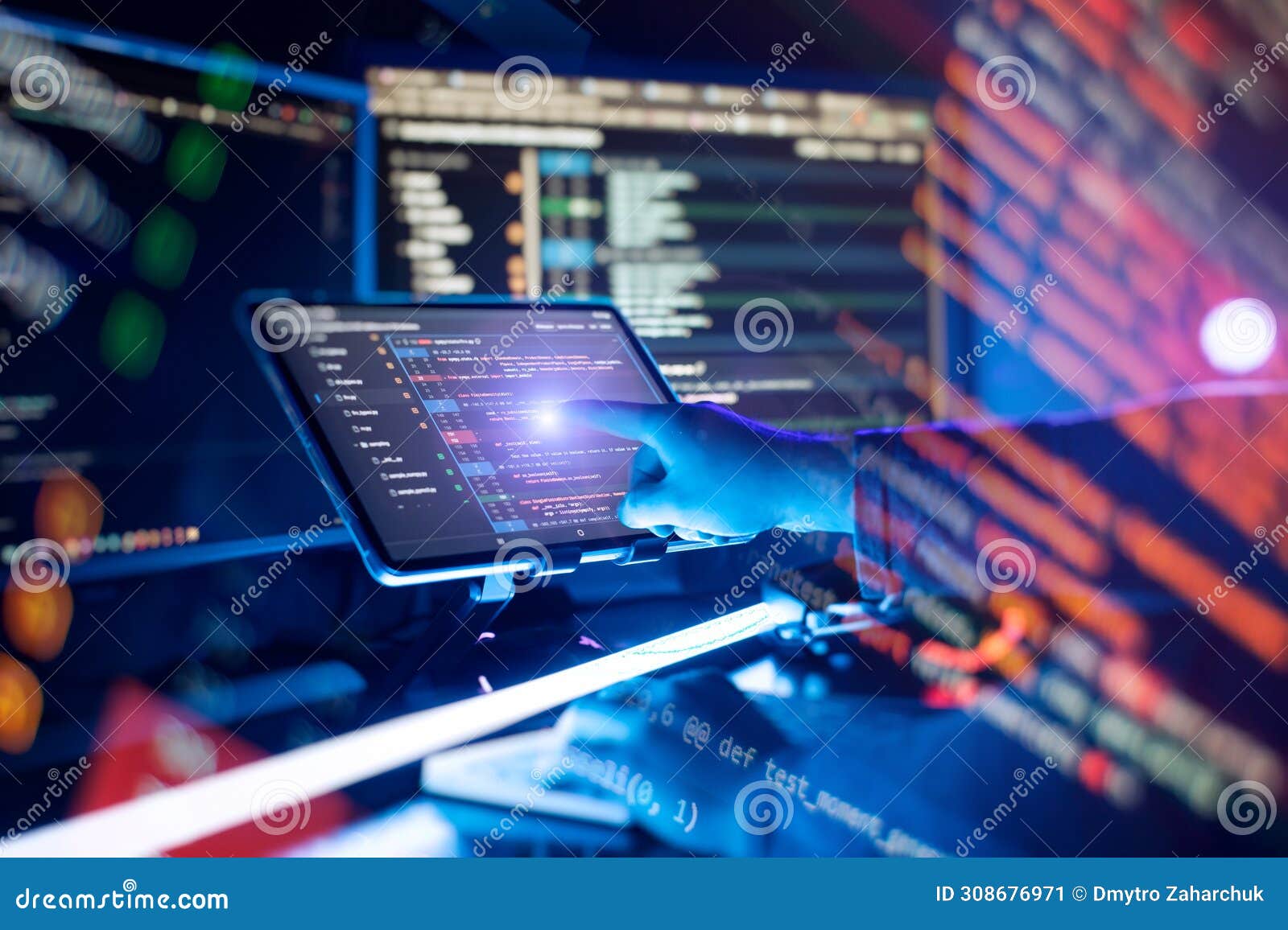 Programming Code Abstract Screen of Software Developer. Working Atmosphere of a Programmer at ...