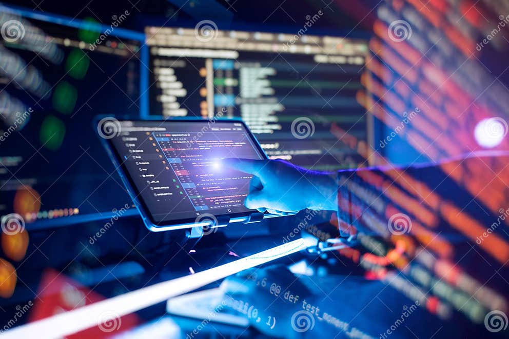 Programming Code Abstract Screen of Software Developer. Working ...