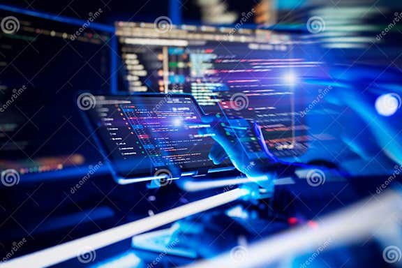 Programming Code Abstract Screen of Software Developer. Working ...