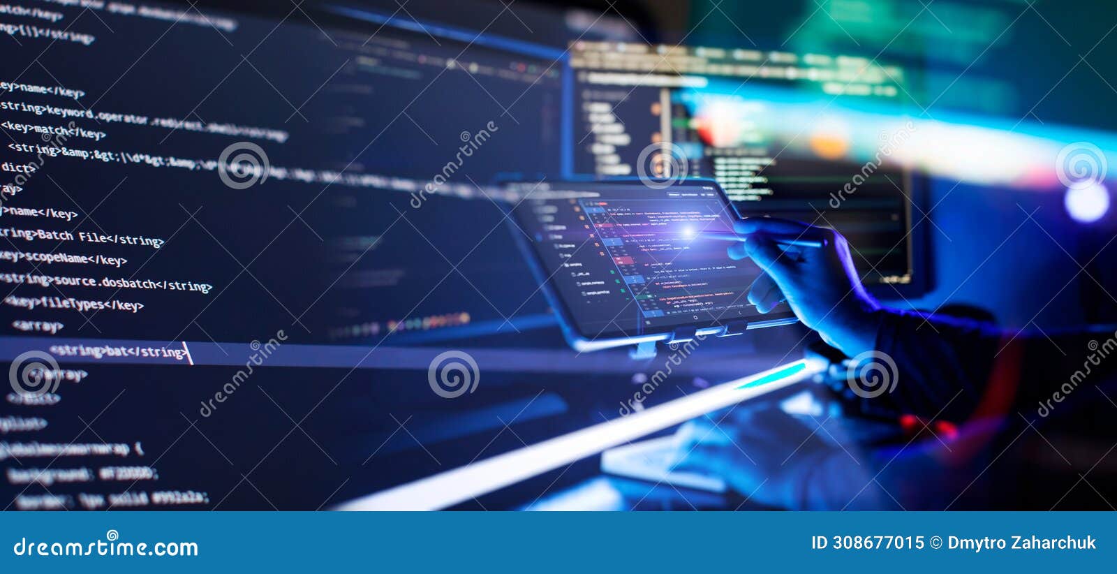 Programming Code Abstract Screen of Software Developer. Working Atmosphere of a Programmer at ...