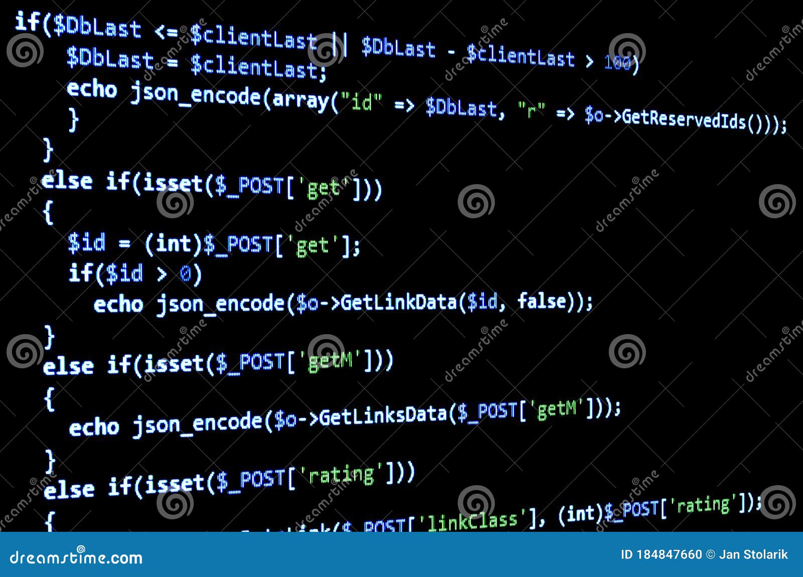 Programming Code on Black Screen, Blue Text Stock Photo - Image of ...
