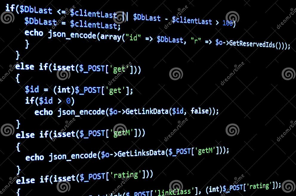 Programming Code on Black Screen, Blue Text Stock Photo - Image of ...