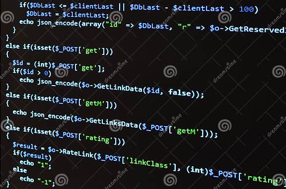 Programming Code on Black Screen, Blue Text Stock Photo - Image of ...