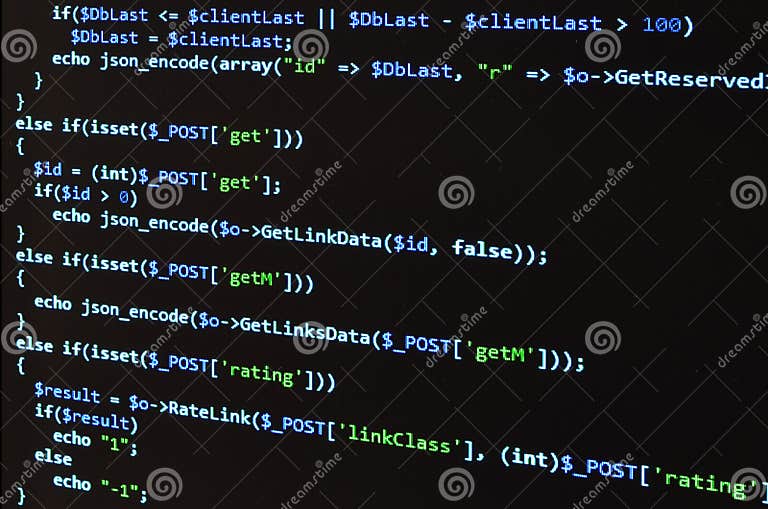 Programming Code on Black Screen, Blue Text Stock Photo - Image of ...