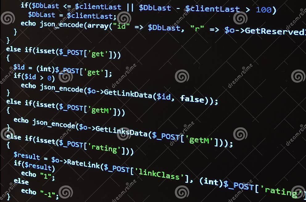 Programming Code on Black Screen, Blue Text Stock Photo - Image of ...