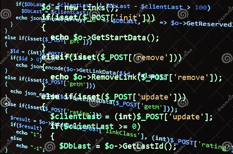 Programming Code on Black Screen, Green Text Stock Photo - Image of ...