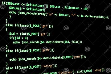Programming Code on Black Screen, Green Text Stock Image - Image of ...