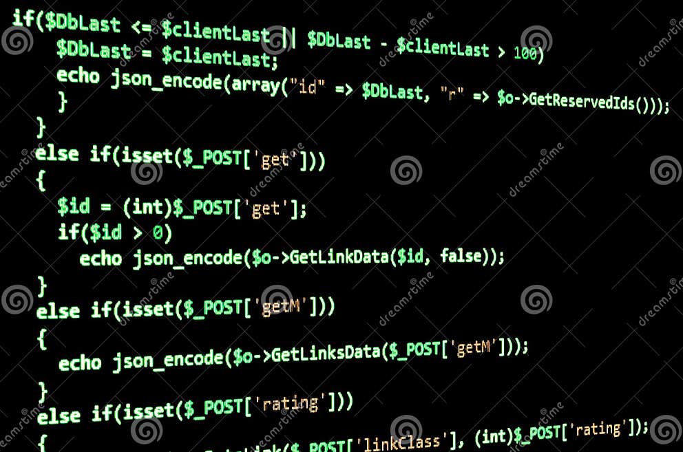 Programming Code on Black Screen, Green Text Stock Image - Image of ...