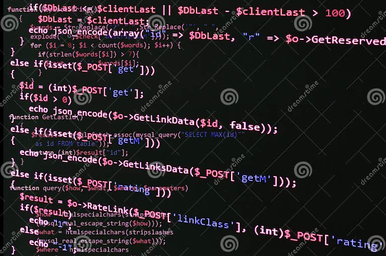 Programming Code on Black Screen, Red Text Stock Photo - Image of ...
