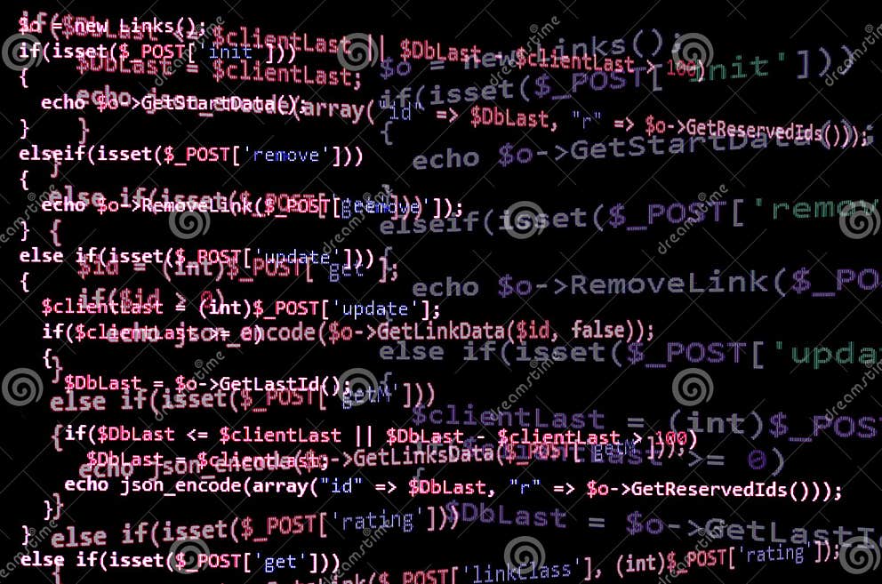 Programming Code on Black Screen, Red Text Stock Image - Image of ...