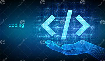 Programming Code. Coding or Hacker Sign. Programming Code Icon Made with Binary Code in ...