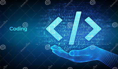 Programming Code. Coding or Hacker Sign. Programming Code Icon Made with Binary Code in ...