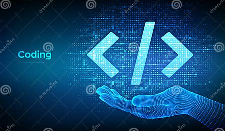 Programming Code. Coding or Hacker Sign. Programming Code Icon Made with Binary Code in ...