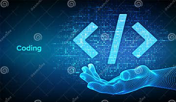 Programming Code. Coding or Hacker Sign. Programming Code Icon Made with Binary Code in ...