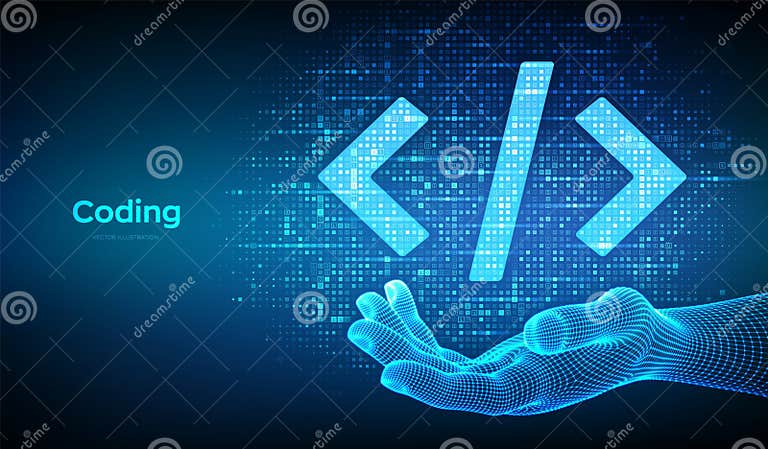 Programming Code Coding Or Hacker Sign Programming Code Icon Made With Binary Code In