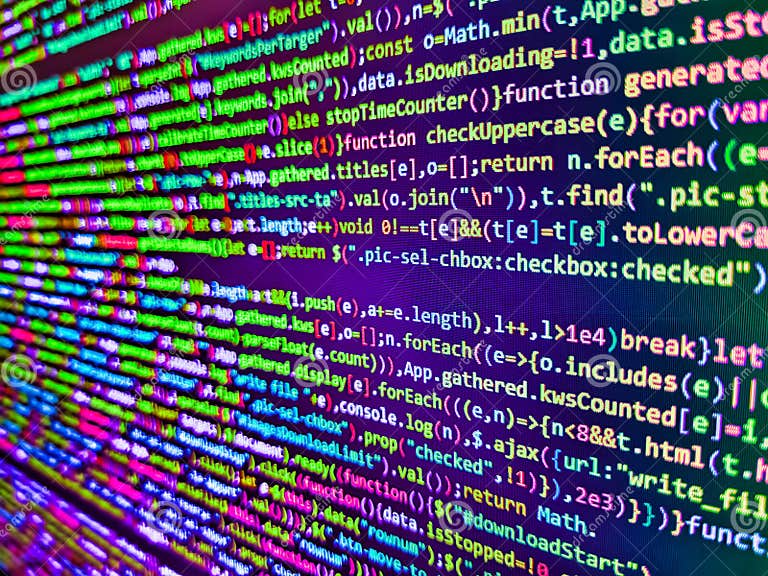 Programming Code on Computer Monitor. Art Design Website Digital Page. Closeup of Java Script ...