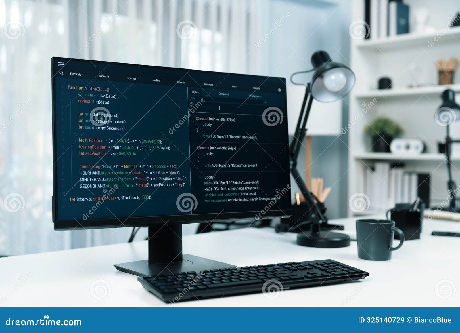 Programming Code on Computer Screen Desktop Placing on Working Desk ...