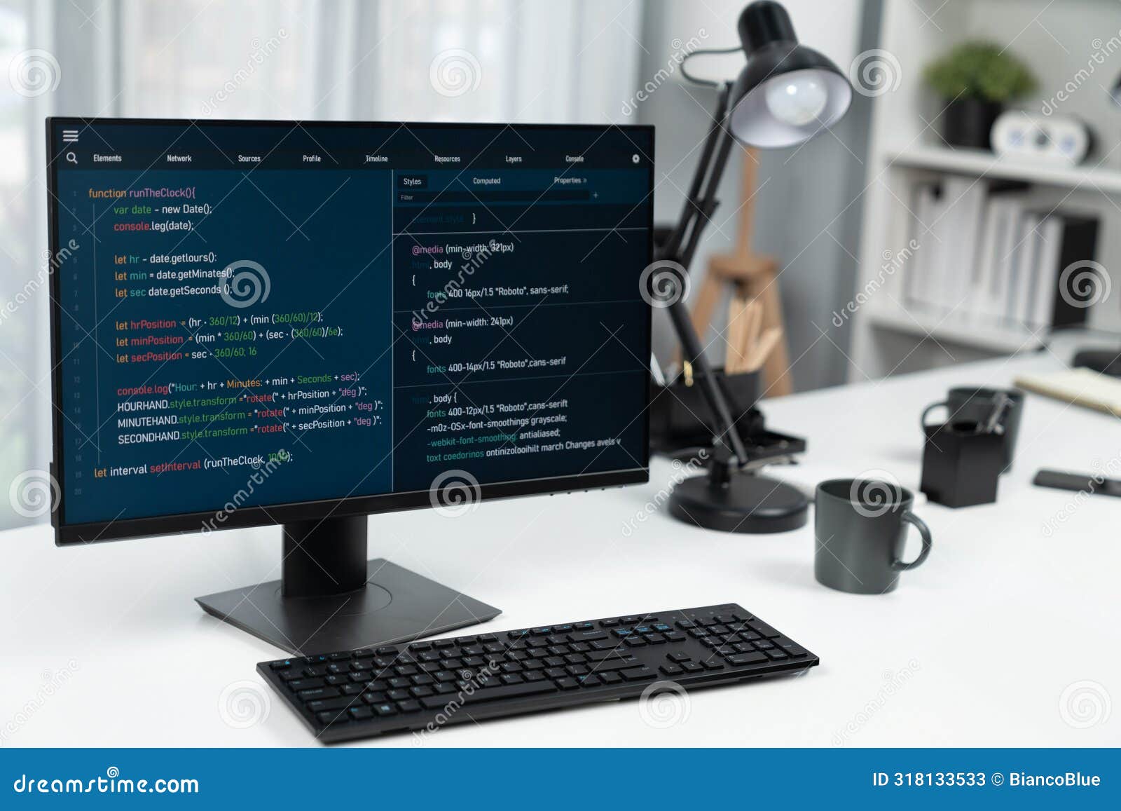 Programming Code On Computer Screen Desktop Placing On Working Desk Infobahn Editorial Stock