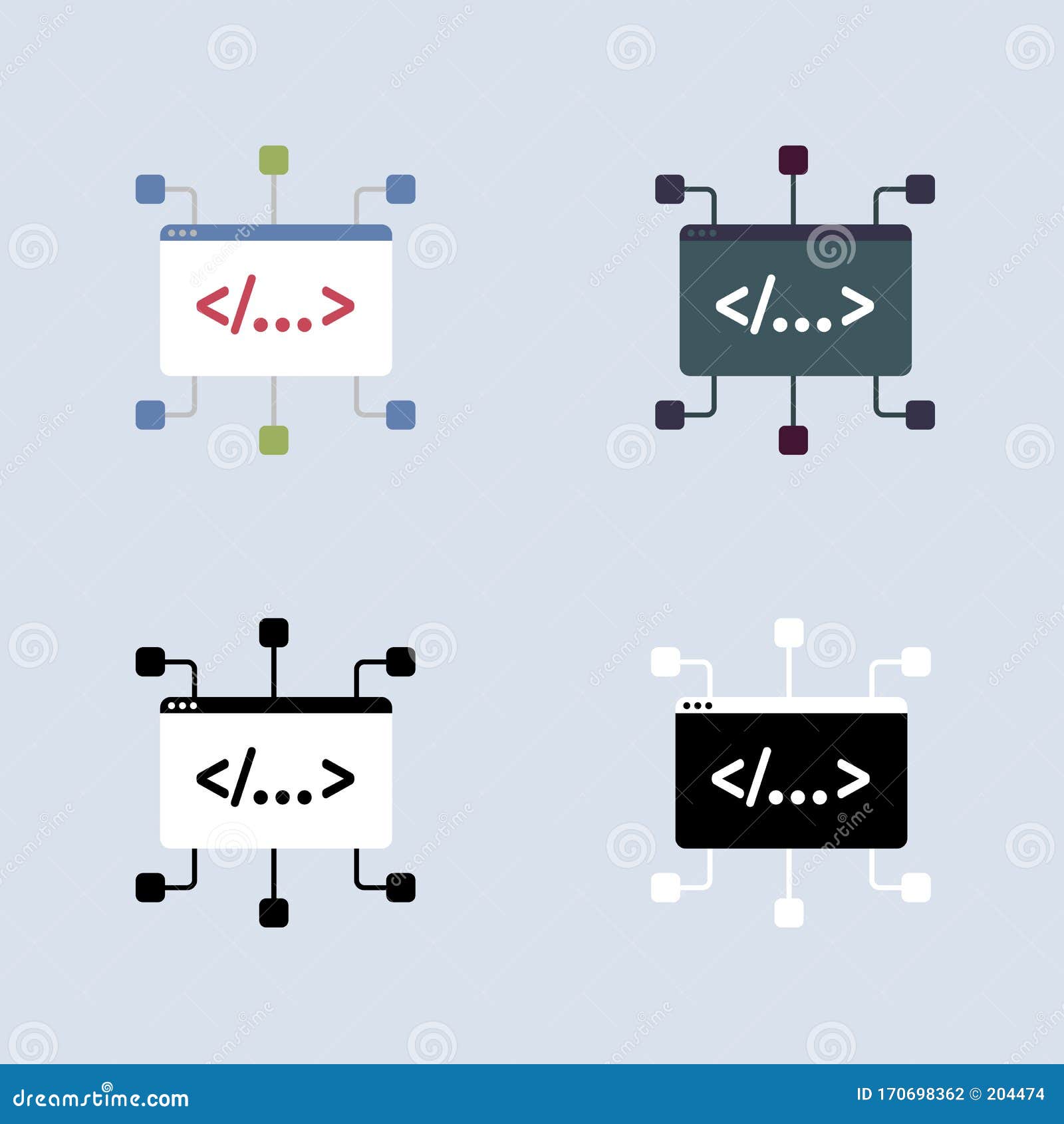 Programming Code Flat Vector Icon Set. Isolated Coding and Programming ... Programming Code Flat Vector Icon Set. Isolated Coding and Programming ...