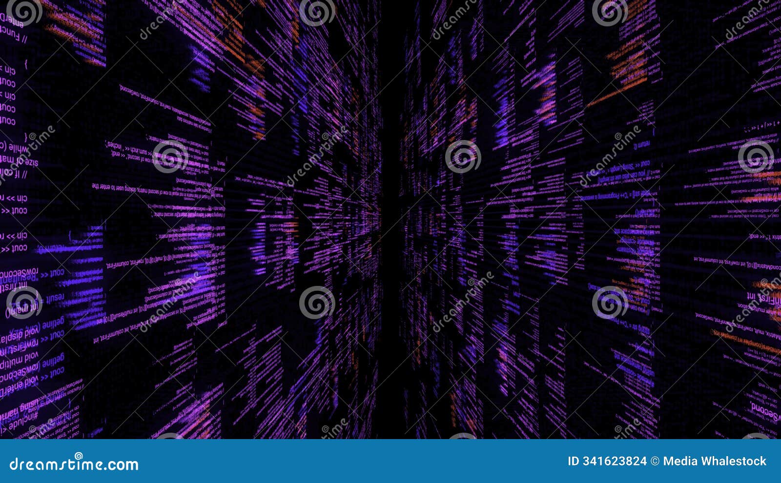 Programming Code Flowing on Black Background with 3D Effect, Seamless Loop. Animation. Abstract ...